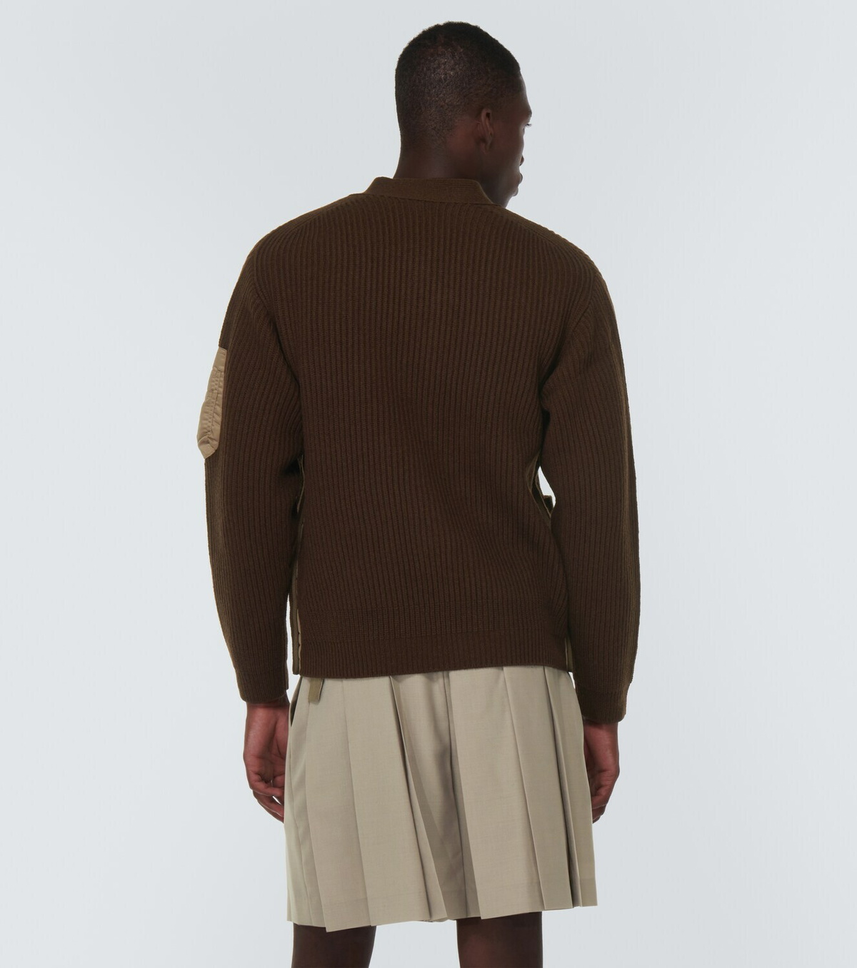 Sacai Ribbed-knit wool and twill cardigan Sacai