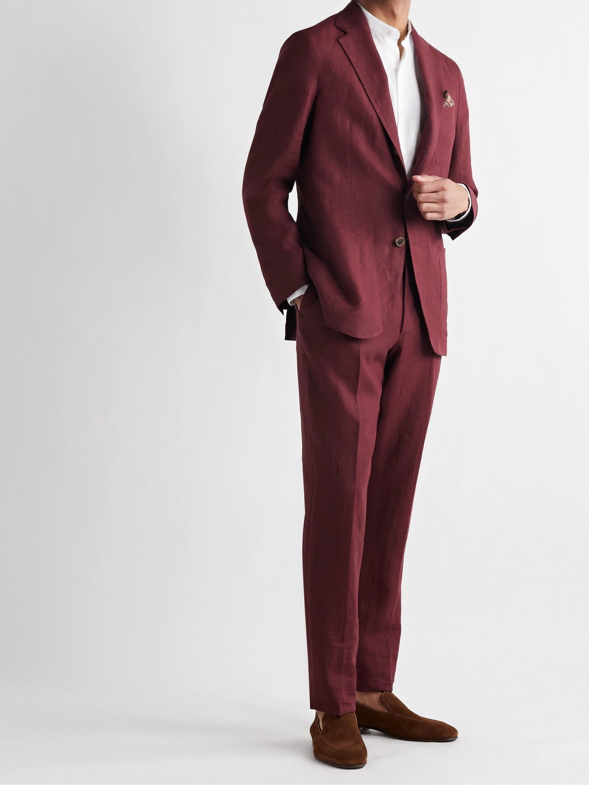 DE PETRILLO - Unstructured Linen Suit Jacket - Burgundy De Petrillo