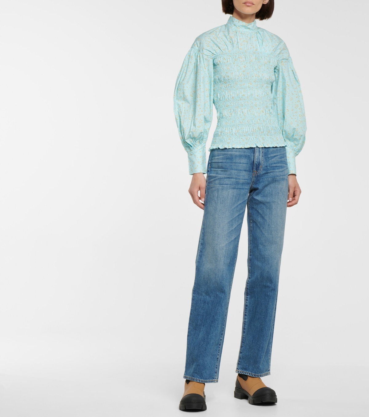 Ganni - Floral smocked cotton blouse GANNI