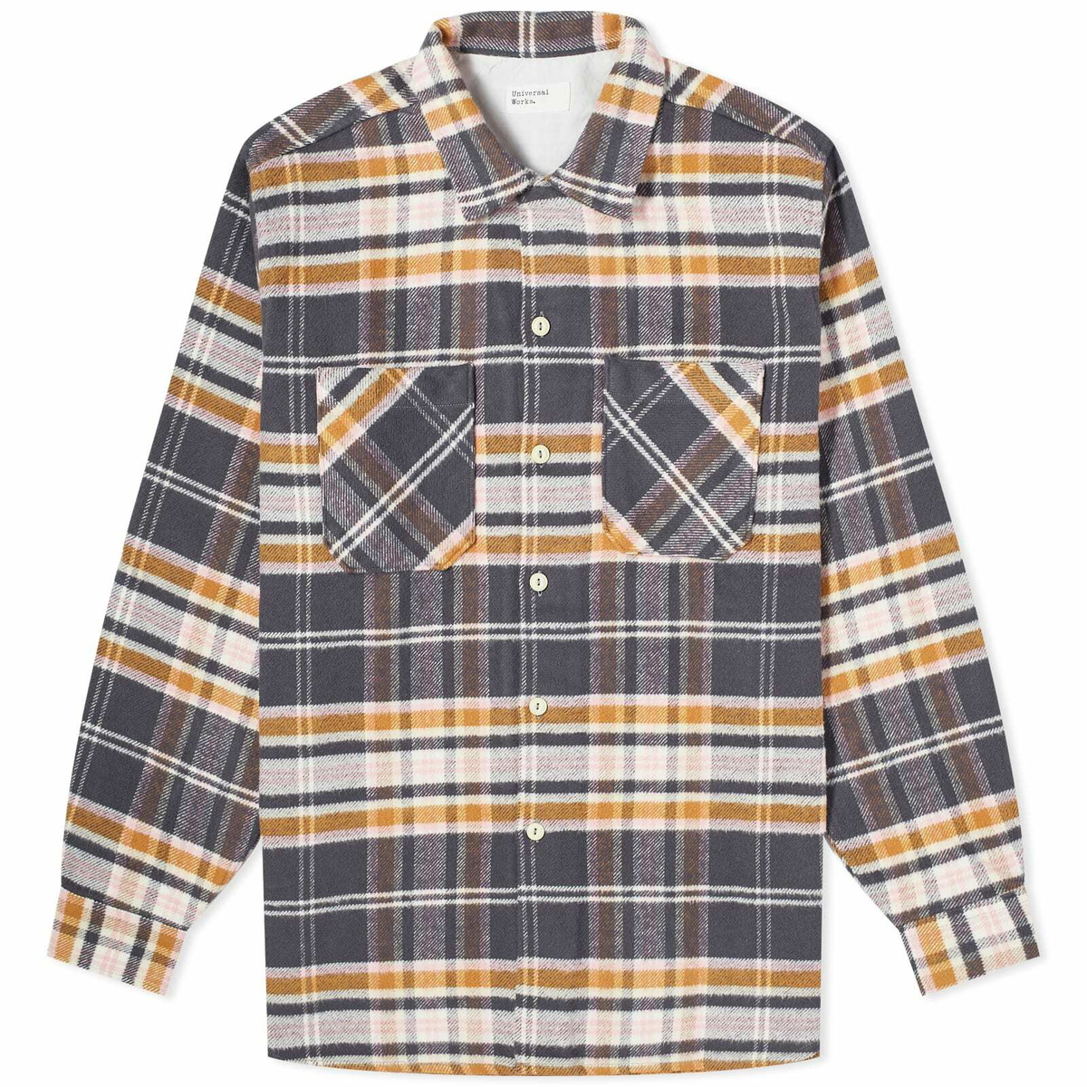 Universal Works Men's Brushed Flannel Work Shirt in Grey Check ...