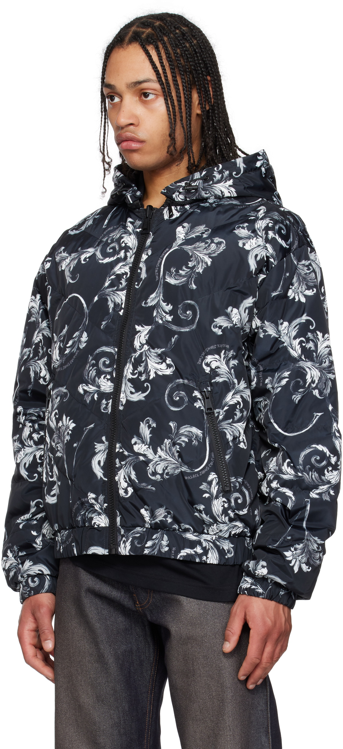 Versace Jeans Couture Black Barocco Reversible Down Jacket Versace