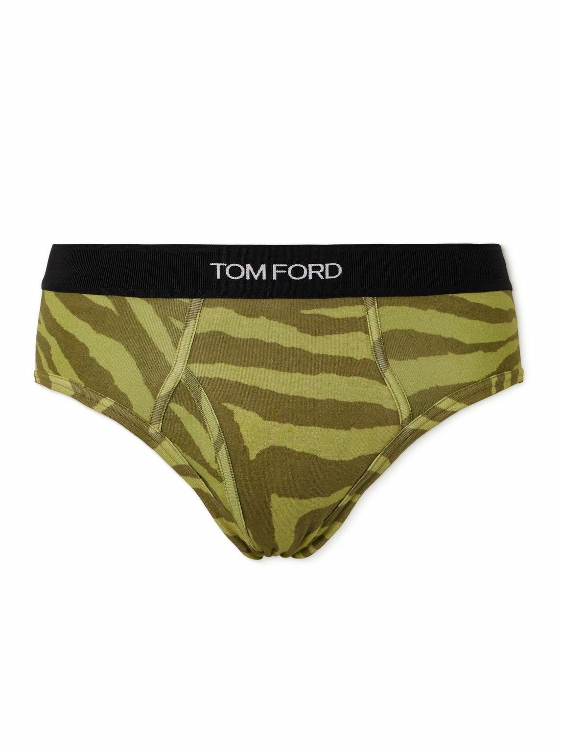 TOM FORD - Zebra-Print Stretch-Cotton Briefs - Green TOM FORD
