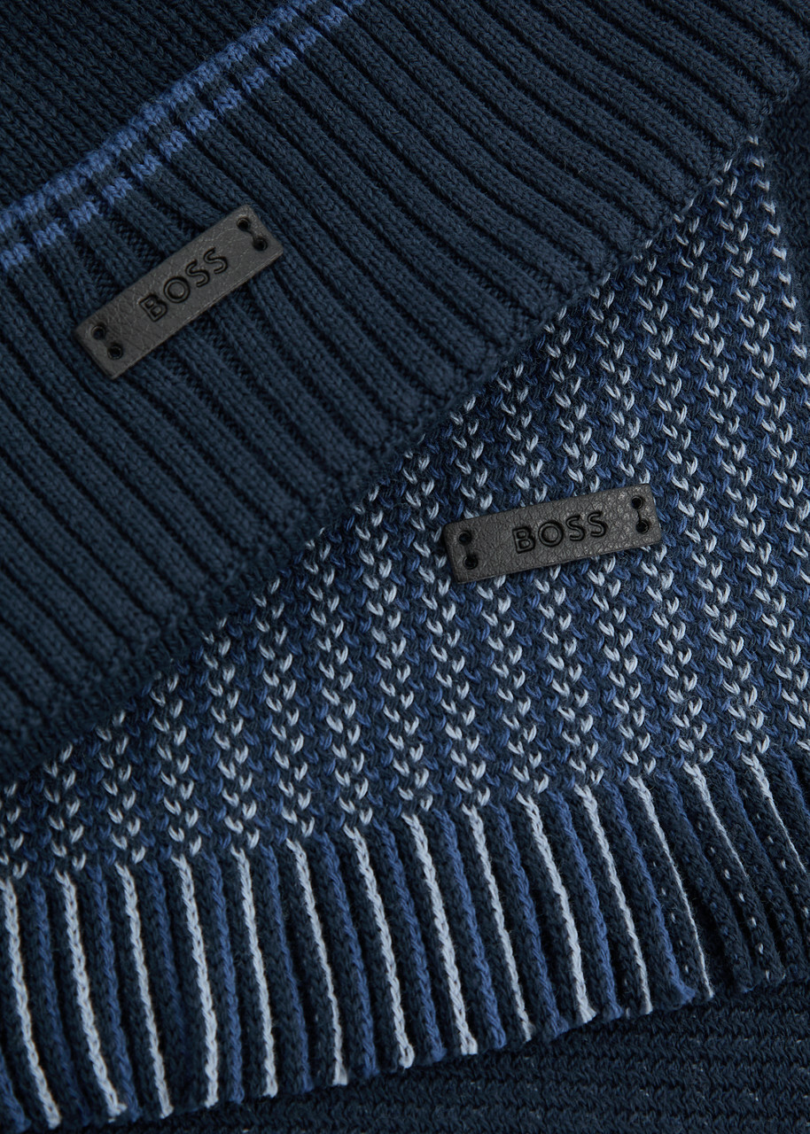 Boss Ernesto Cotton-blend Beanie and Scarf set - Blue - One Size BOSS