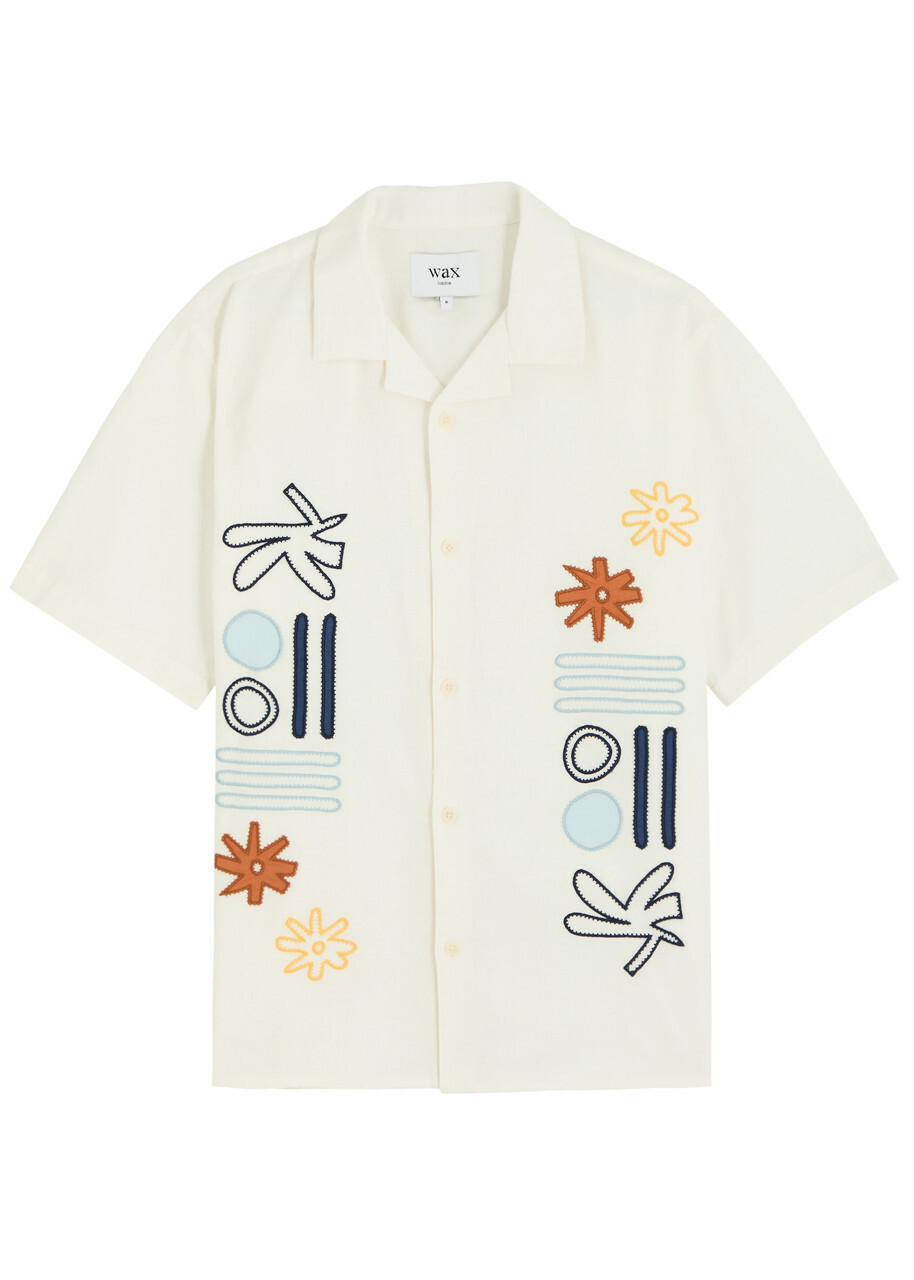 Wax London Didcot Embroidered Cotton-blend Shirt Ecru Wax London