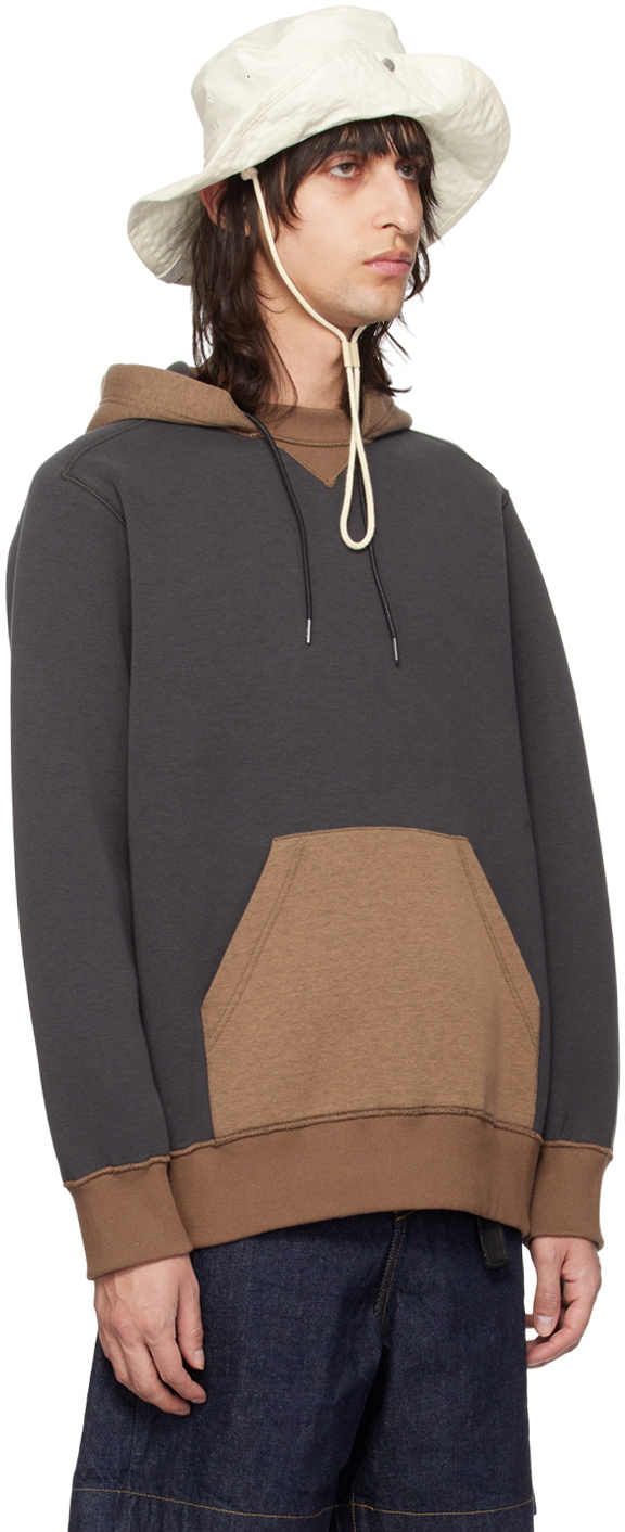 sacai Gray & Brown Drawstring Hoodie Sacai