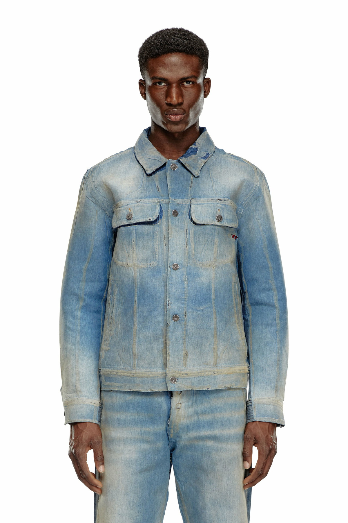 Diesel Trucker jacket in peel-off denim - Denim Jackets Mens in Blue Diesel