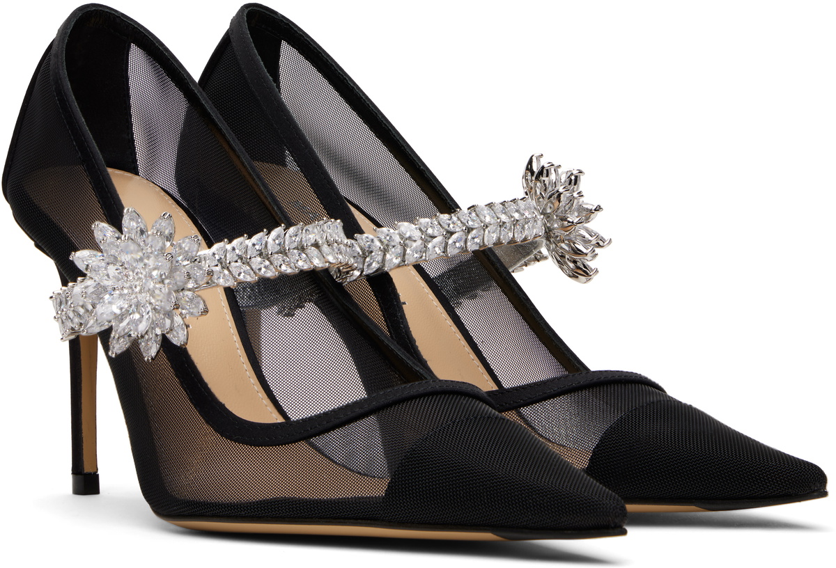 MACH & MACH Black Lotus Flower Mesh Heels MACH & MACH
