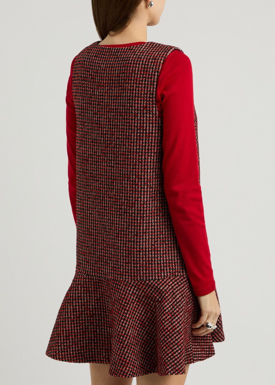 Ganni Checked-jacquard Felt Mini Dress Red GANNI