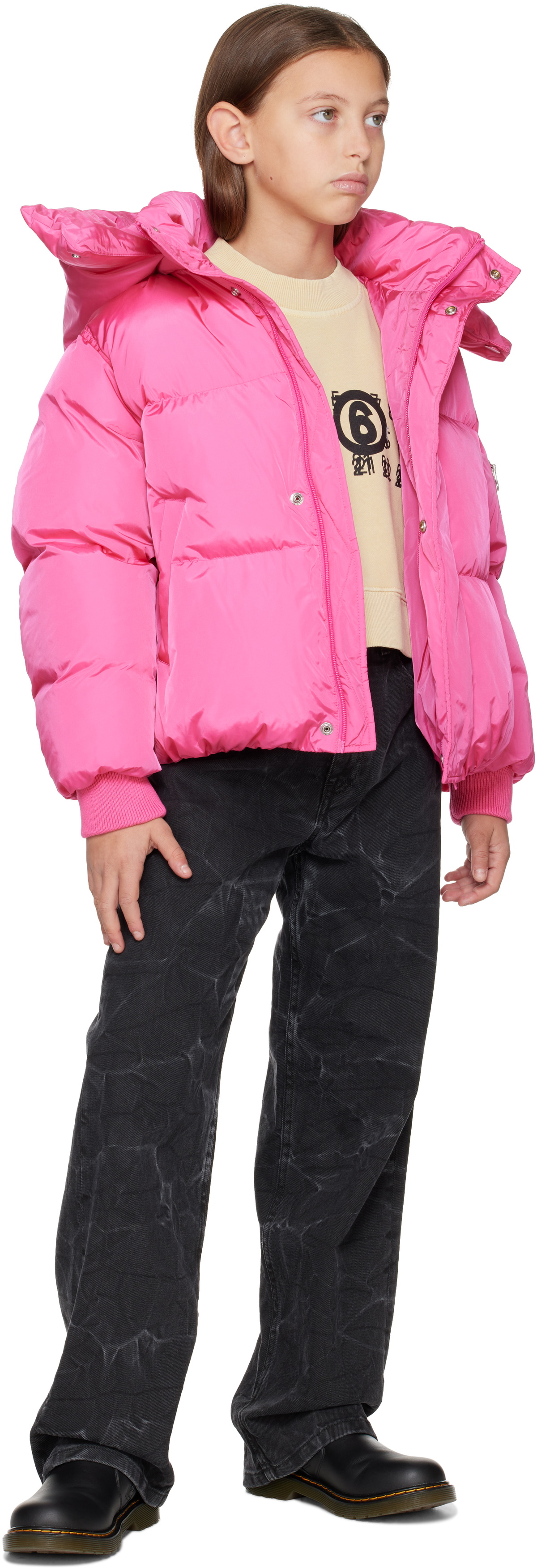 MM6 Maison Margiela Kids Pink Nylon Puffer Jacket MM6 Maison Margiela