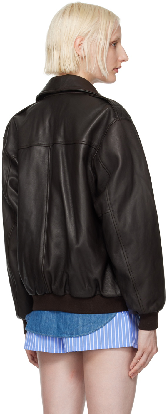 HommeGirls Brown Oversized Leather Bomber Jacket Hommegirls