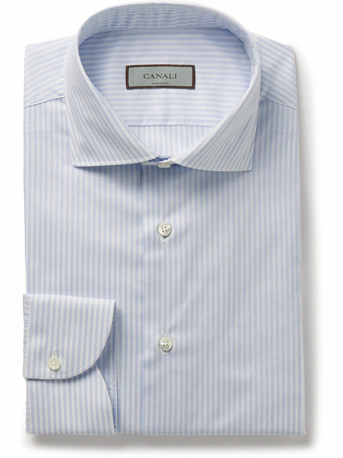 Canali - Slim-Fit Cutaway-Collar Striped Cotton-Twill Shirt - Blue Canali