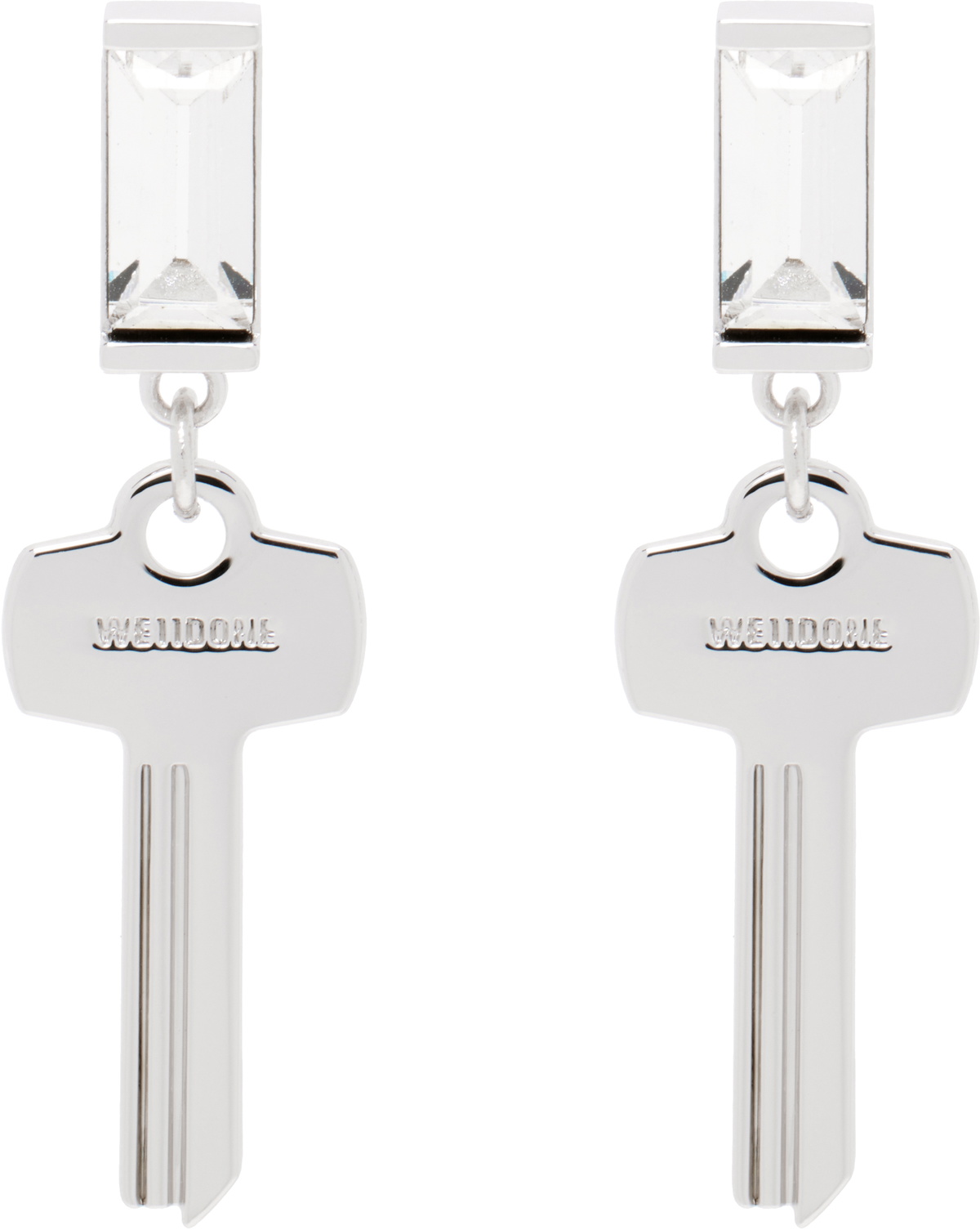 We11done Silver Drop Key Charm Clip-On Earrings We11done