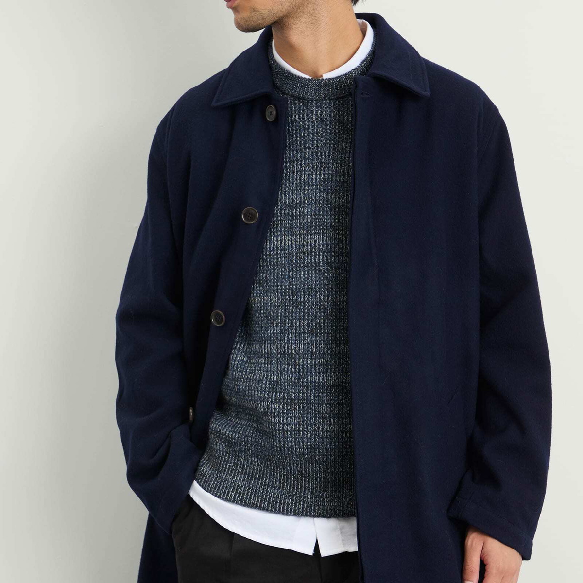 Universal Works Men's Mowbray Wool Mac Coat in Navy Universal Works