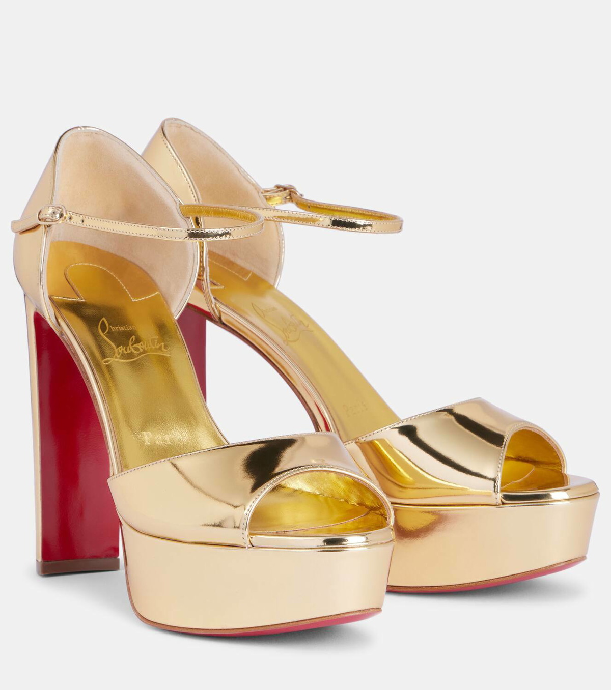 Christian Louboutin Sandaloo mirrored leather platform sandals ...