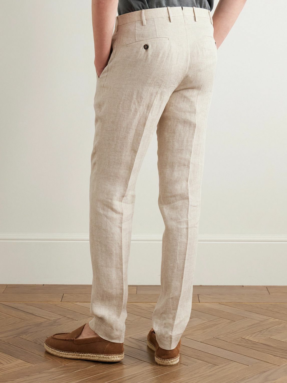 Incotex - Venezia 1951 Tapered Pleated Herringbone Linen Trousers - Neutrals Incotex