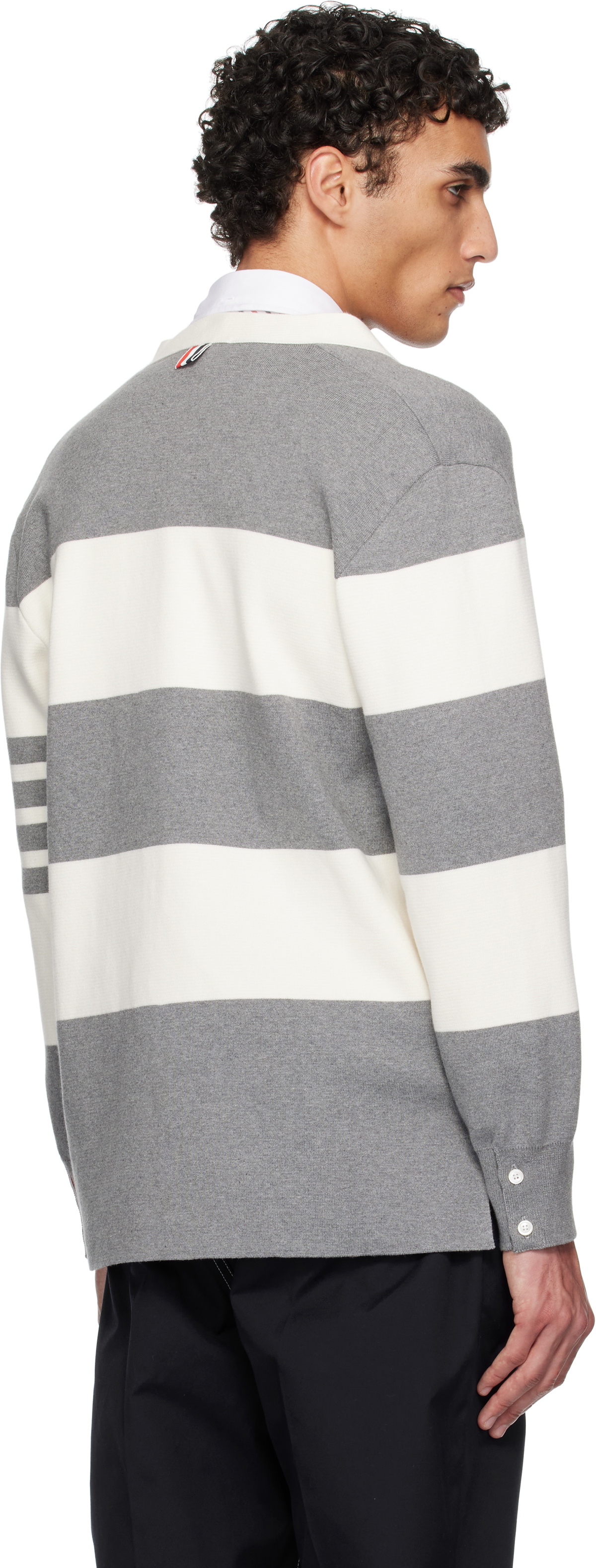 Thom Browne Gray & Off-White Rugby Stripe Milano Stitch V Neck Cardigan ...