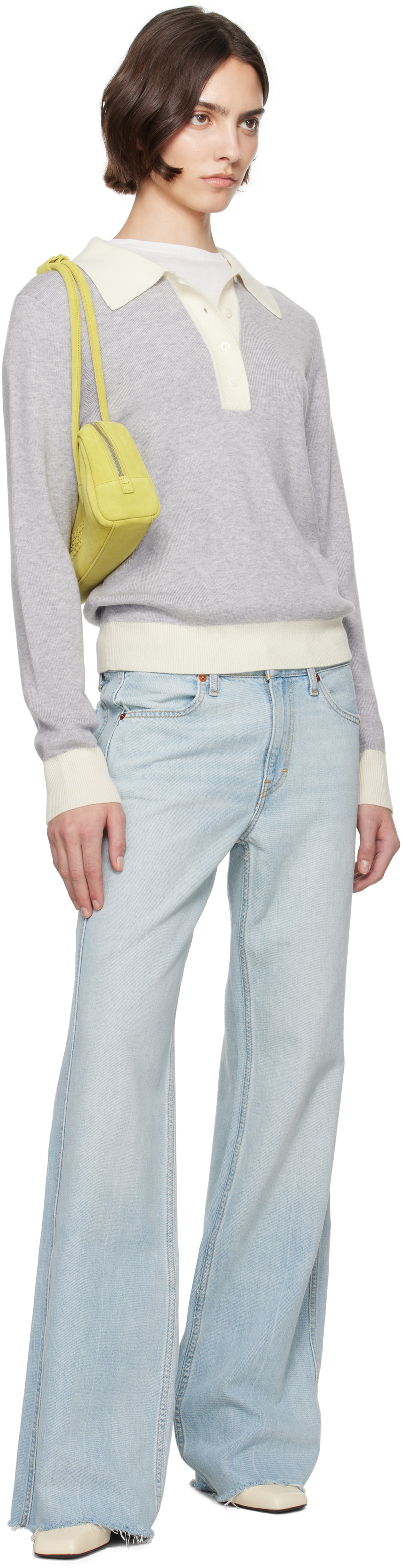 Re/Done Gray & White Color Block Polo Re/Done