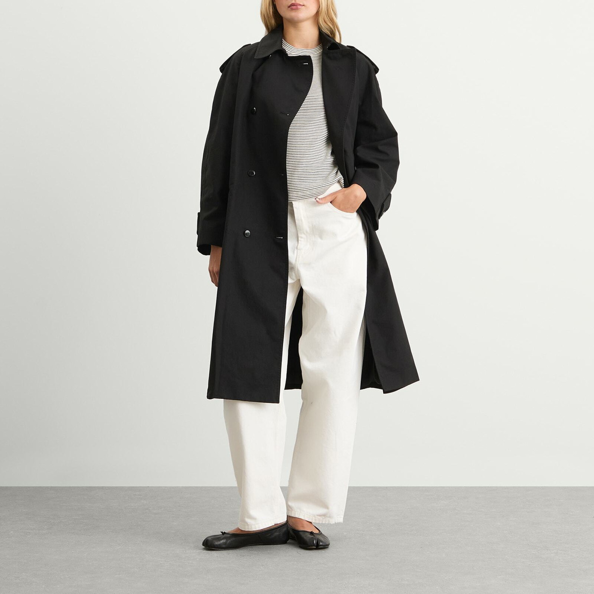 Nothing Written Women's Oversized Double-Breasted Trench Coat in Black ...