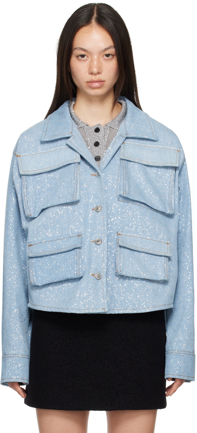 MSGM Blue Paint Splatter Denim Shirt MSGM