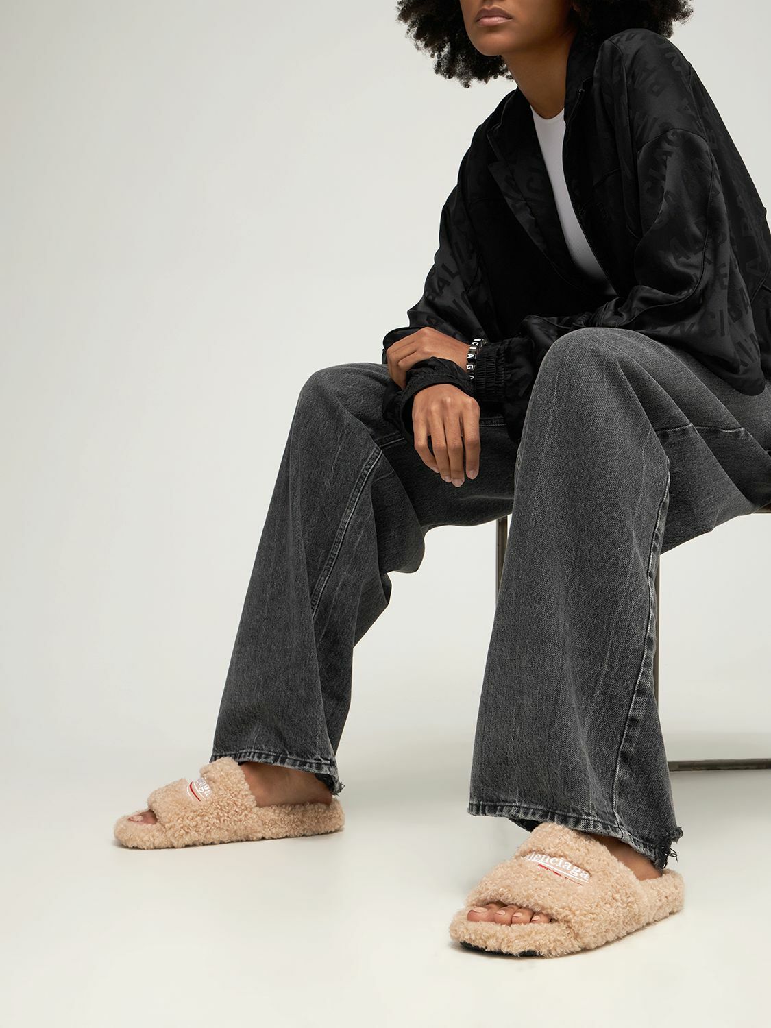 BALENCIAGA - 10mm Furry Faux Shearling Slide Sandals Balenciaga