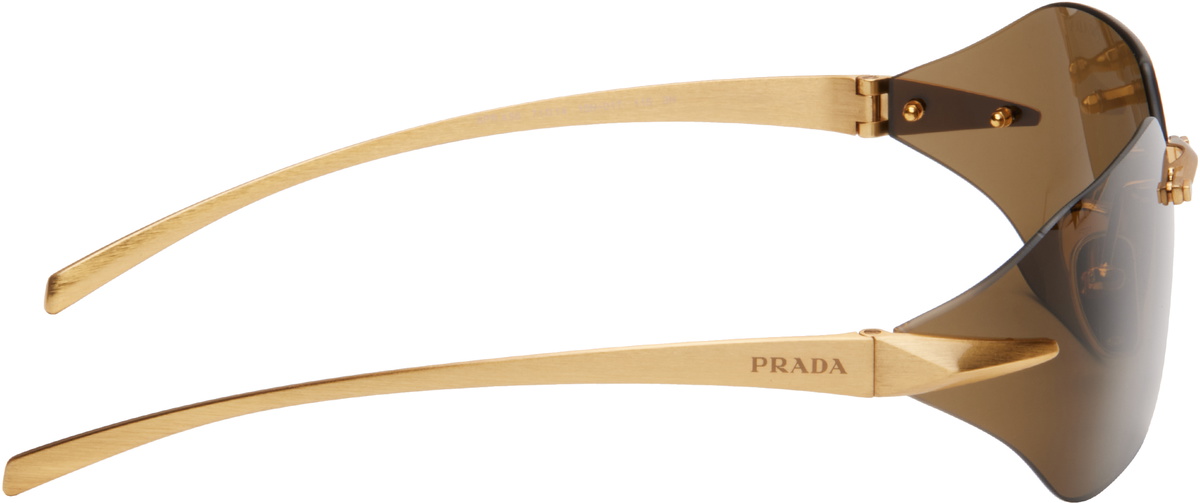 Prada Eyewear Gold Wrap Around Metal Sunglasses Prada
