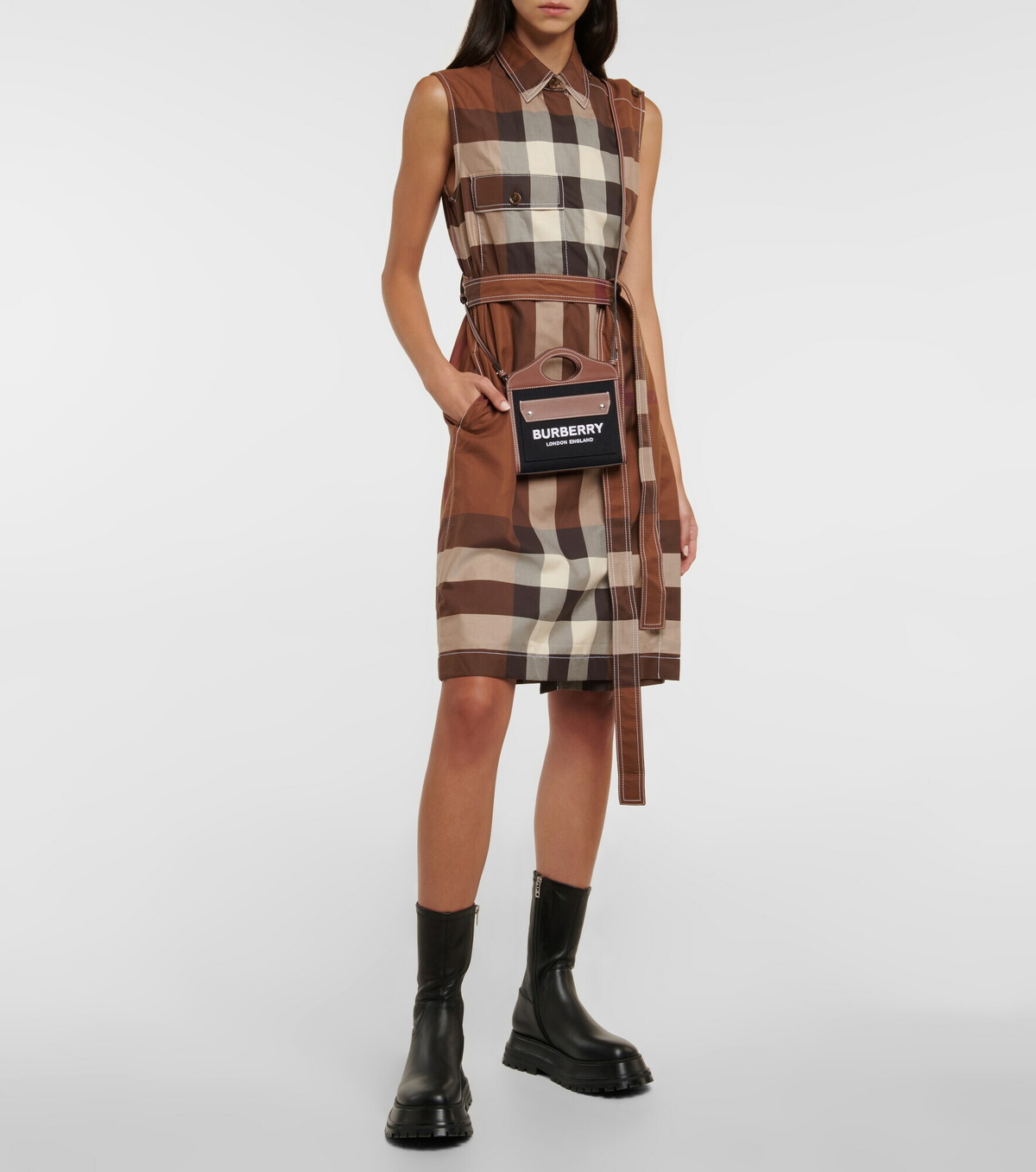 Burberry - Pocket Mini canvas and leather tote bag Burberry