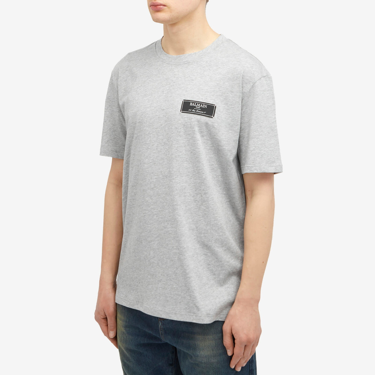 Balmain Men's Label T-Shirt in Grey Marl Balmain