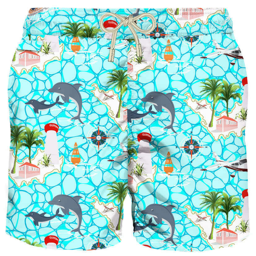 MC2 Saint Barth Man Light Fabric Swim Shorts With Sailing Boats Print ...