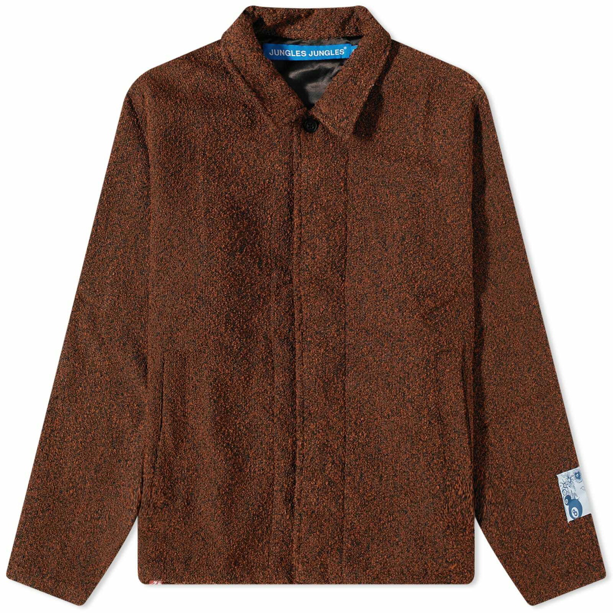 Jungles Jungles Men's Static Pleated Boucle Jacket in Brown Jungles Jungles