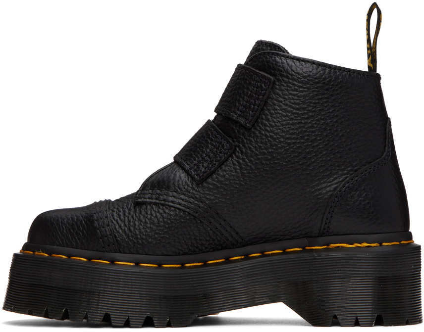 Dr. Martens Black Devon Flower Buckle Platform Boots Dr. Martens