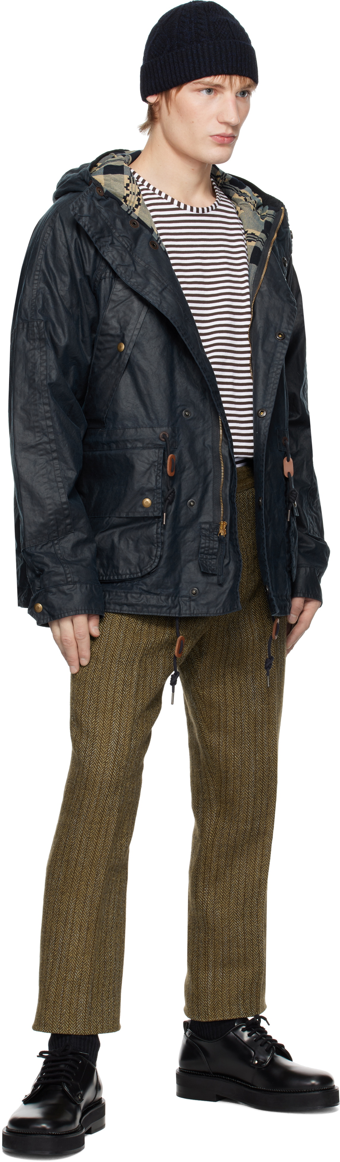 RRL Navy Oilcloth Hooded Jacket RRL