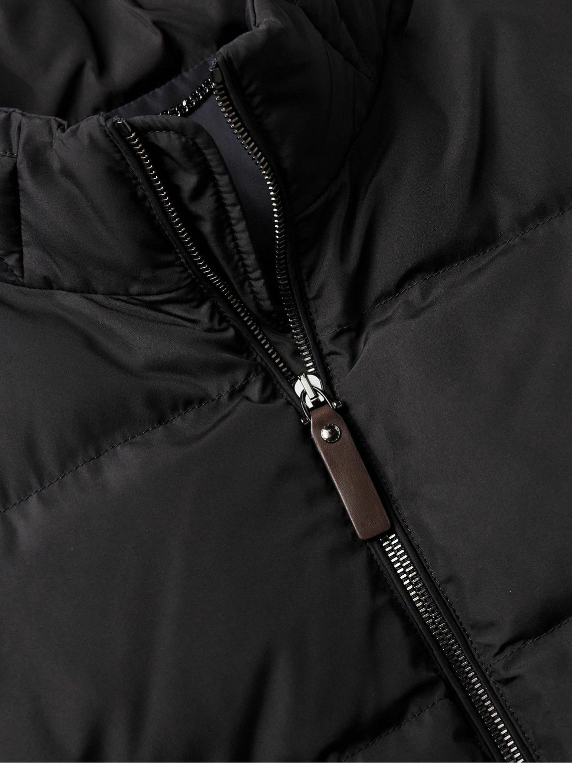 Canali - Leather-Trimmed Padded Quilted Shell Jacket - Blue Canali