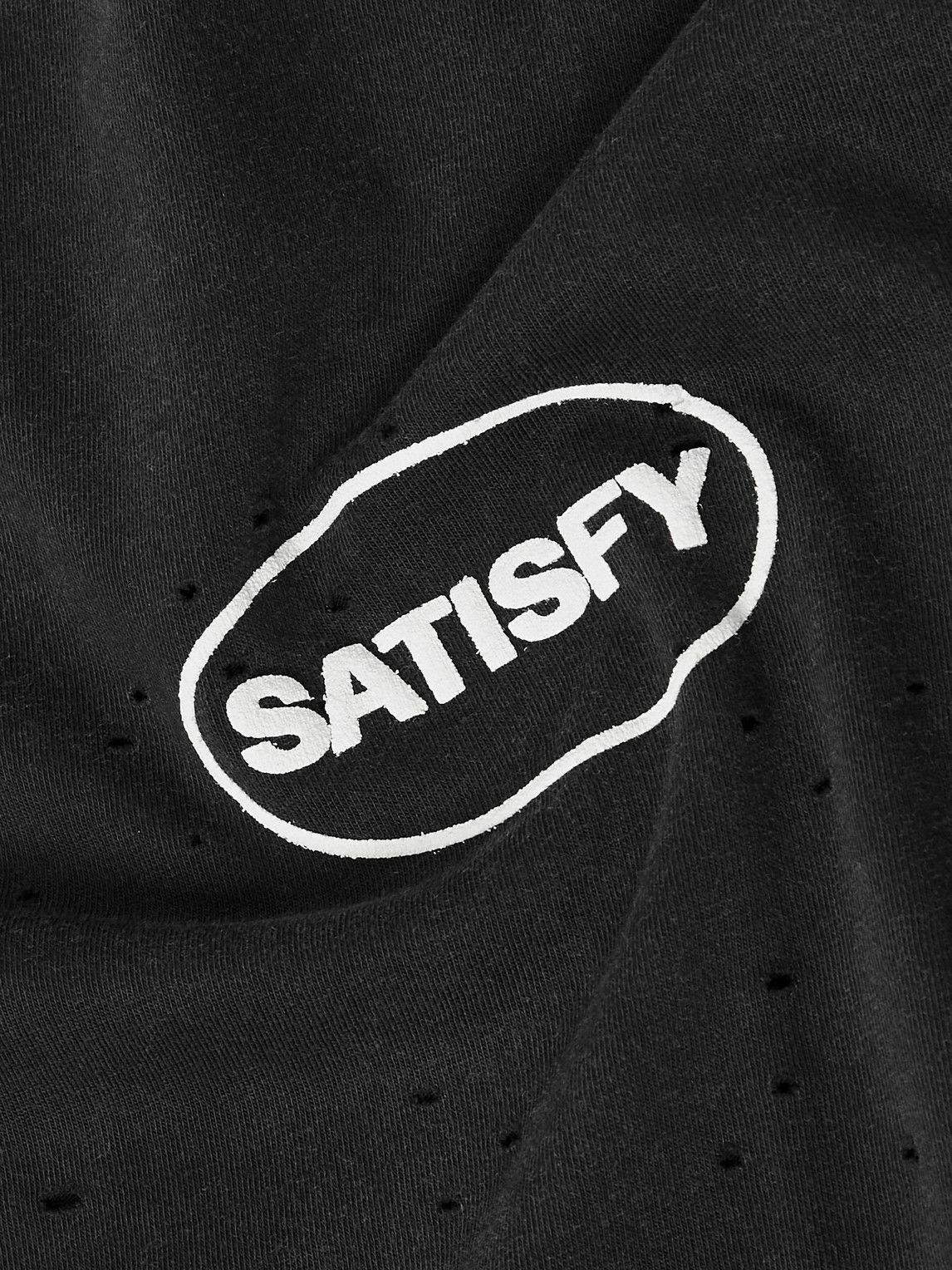 Satisfy - Distressed Logo-Print MothTech™ Cotton-Jersey T-Shirt - Black ...