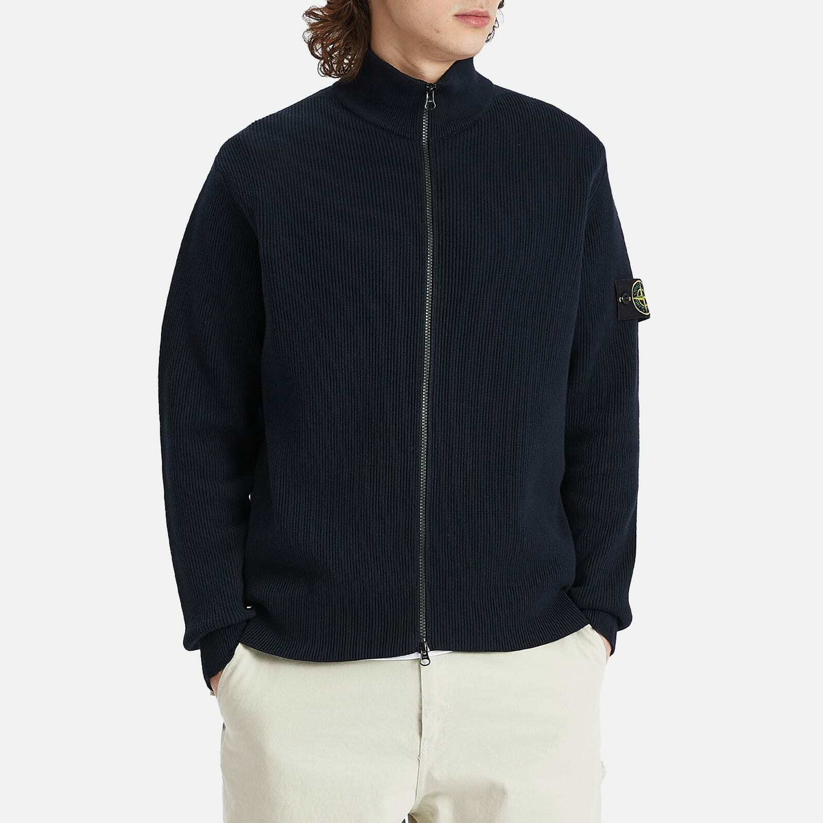 Stone Island Men's Ribbed Cotton Full Zip Cardigan in Navy Blue Stone ...