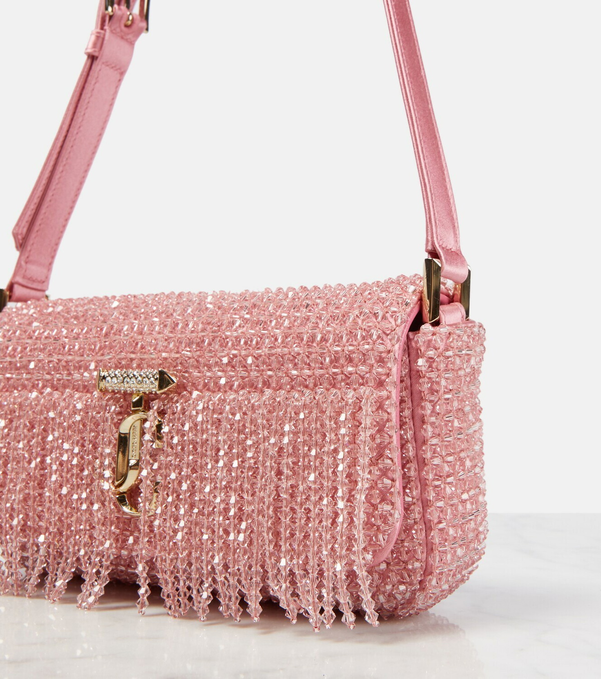 Jimmy Choo Avenue Mini embellished satin shoulder bag Jimmy Choo
