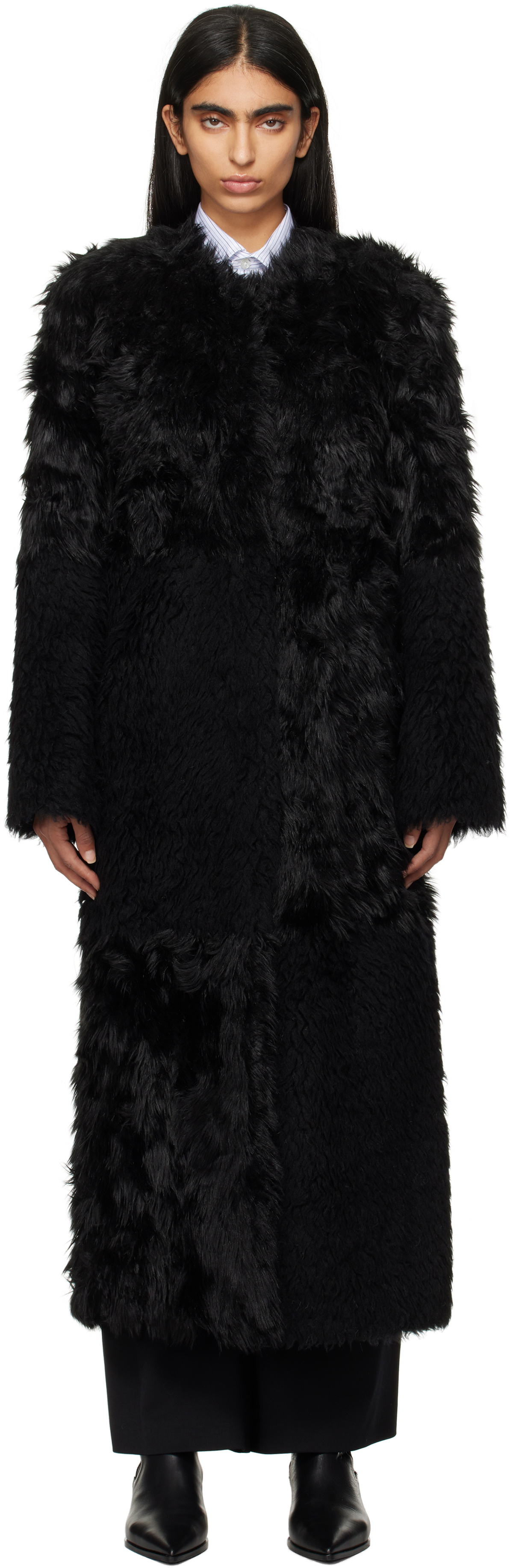 Stand Studio Black Hilma Faux-Fur Coat Stand Studio