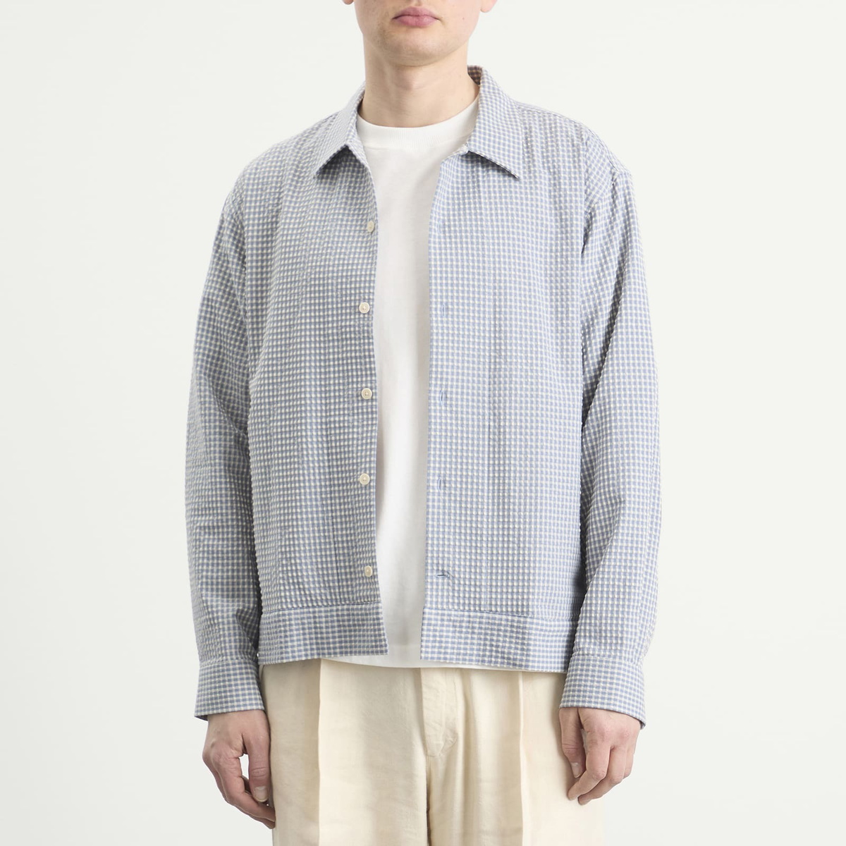 NN07 Men's Reed Check Seersucker Overshirt in Stone Blue NN07