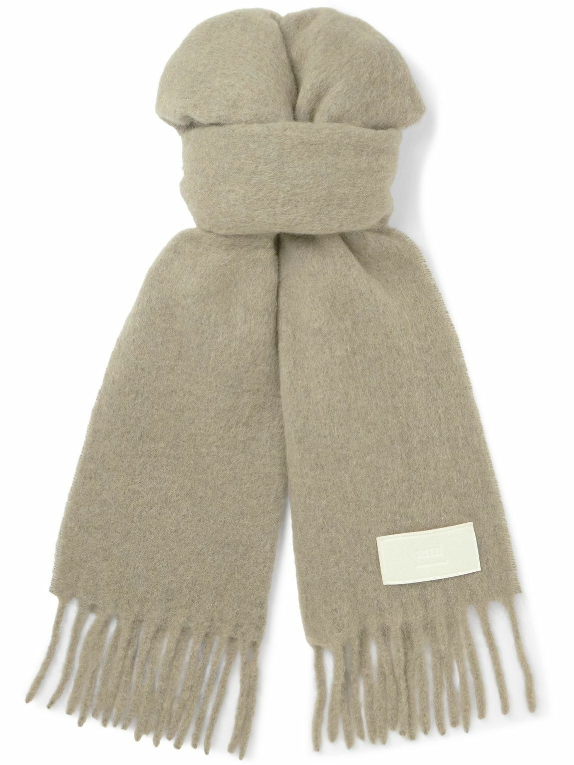 AMI PARIS - Logo-Appliquéd Fringed Alpaca-Blend Scarf AMI