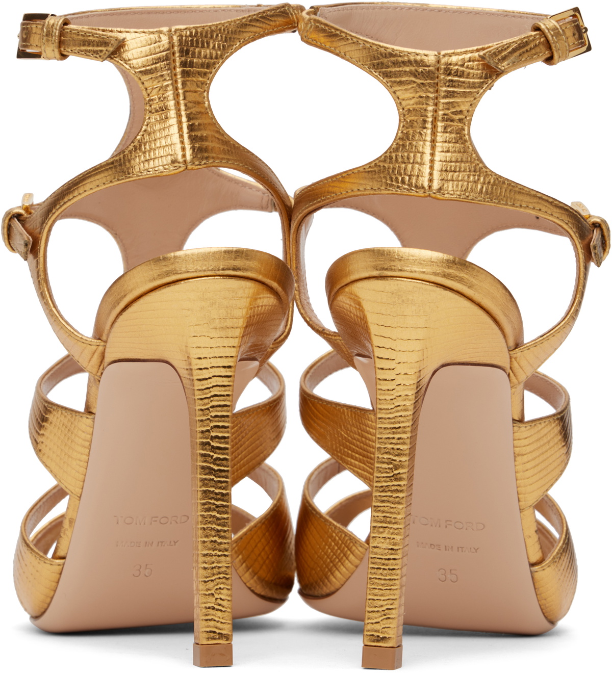 TOM FORD Gold Lizard Paradis Heeled Sandals TOM FORD