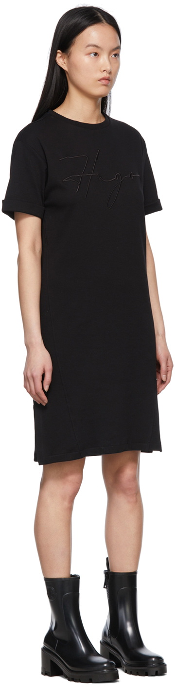 Hugo Black Cotton Mini Dress Hugo Boss