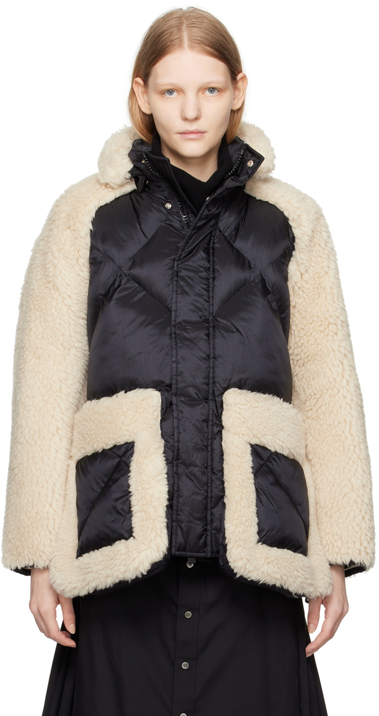 sacai Black & Off-White Paneled Faux-Shearling Jacket Sacai