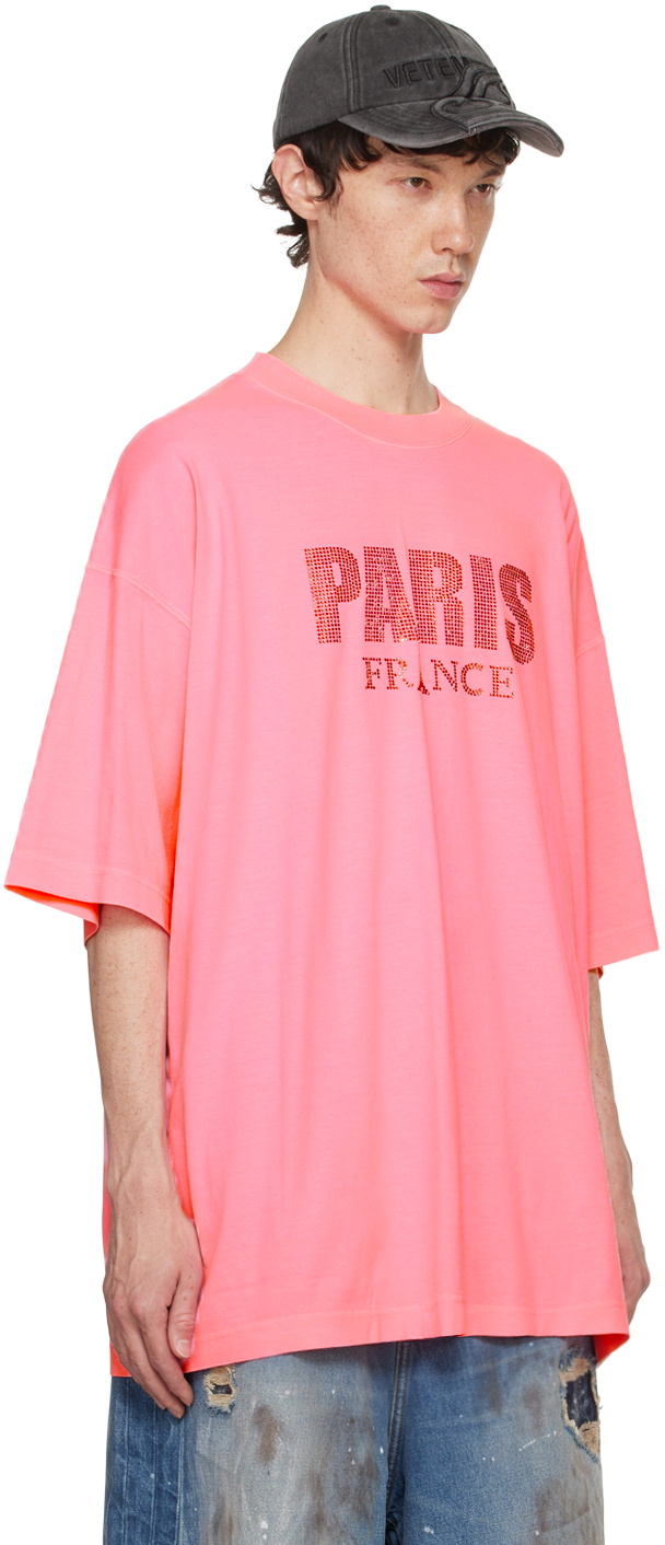 VETEMENTS Pink Crystal 'Paris' T-Shirt Vetements