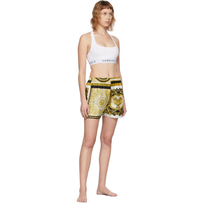 Versace Underwear White Silk Barocco Mosaic Boxer Shorts Versace Underwear