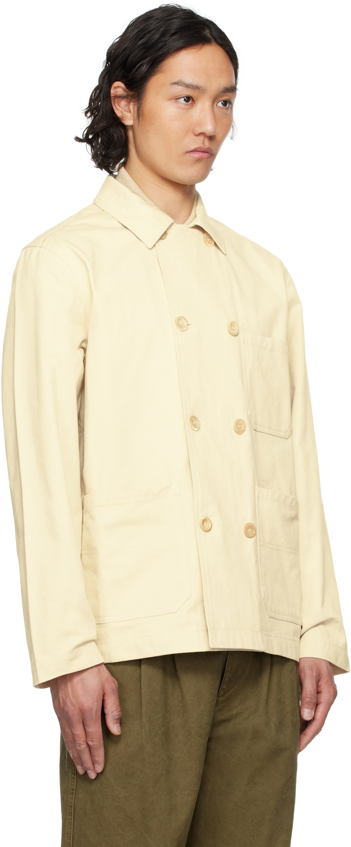 Drake's Off-White Double Breasted Chore Jacket Drake's