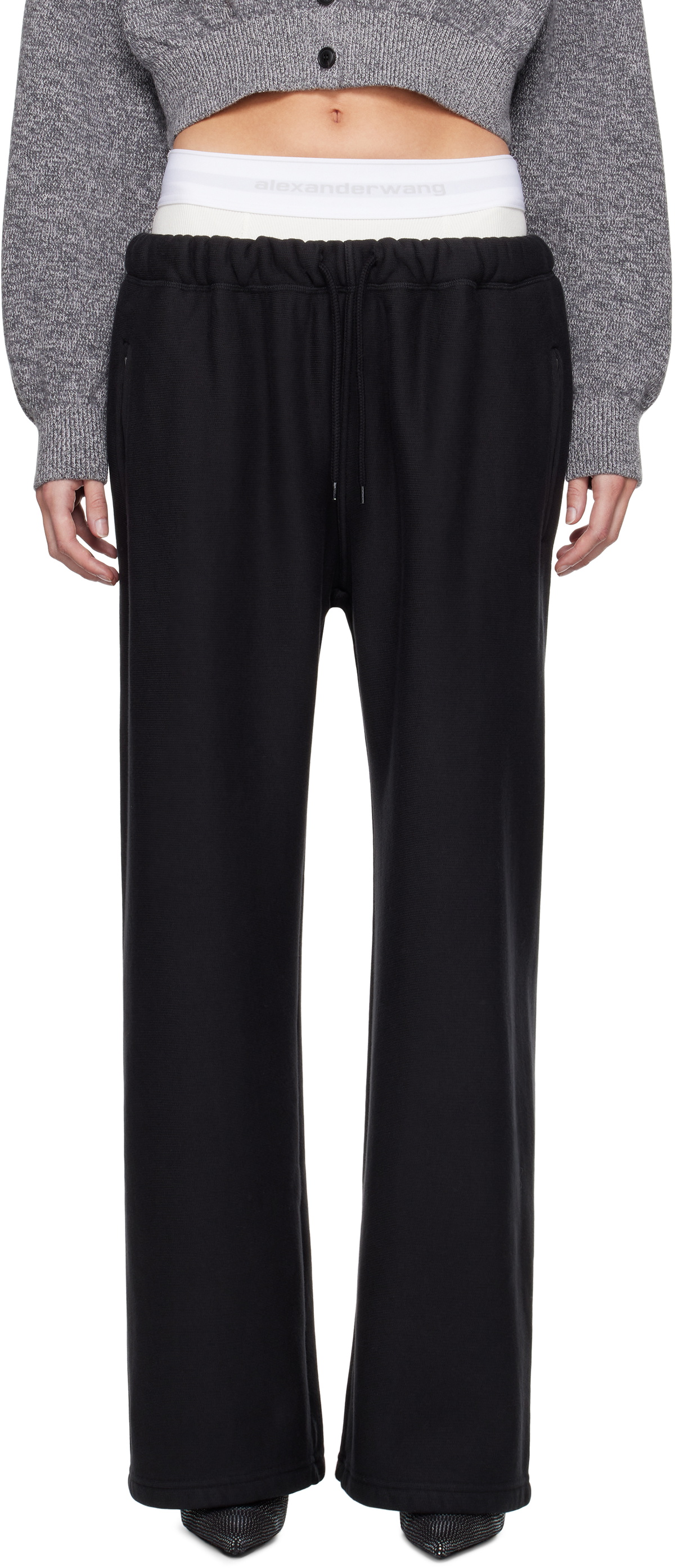 alexanderwang.t Black Wide Leg Pre-Styled Logo Brief Sweatpants ...