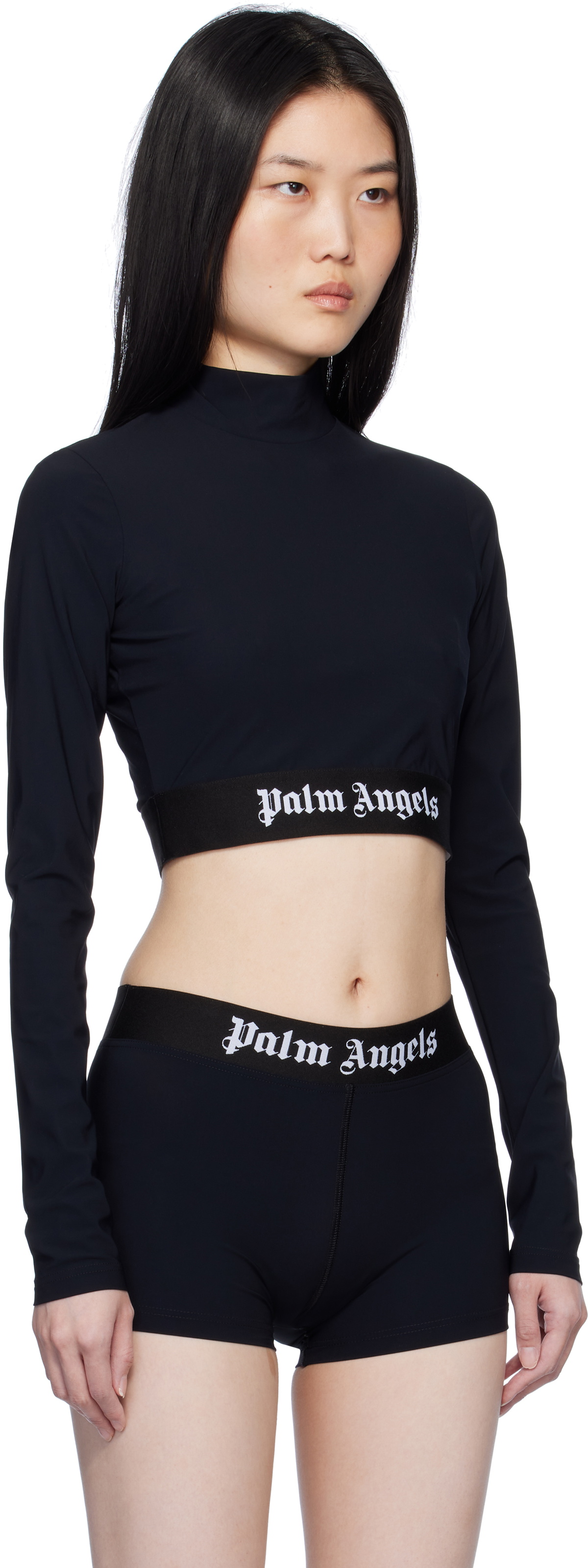 Palm Angels Black Mockneck Logo Sport Top Palm Angels