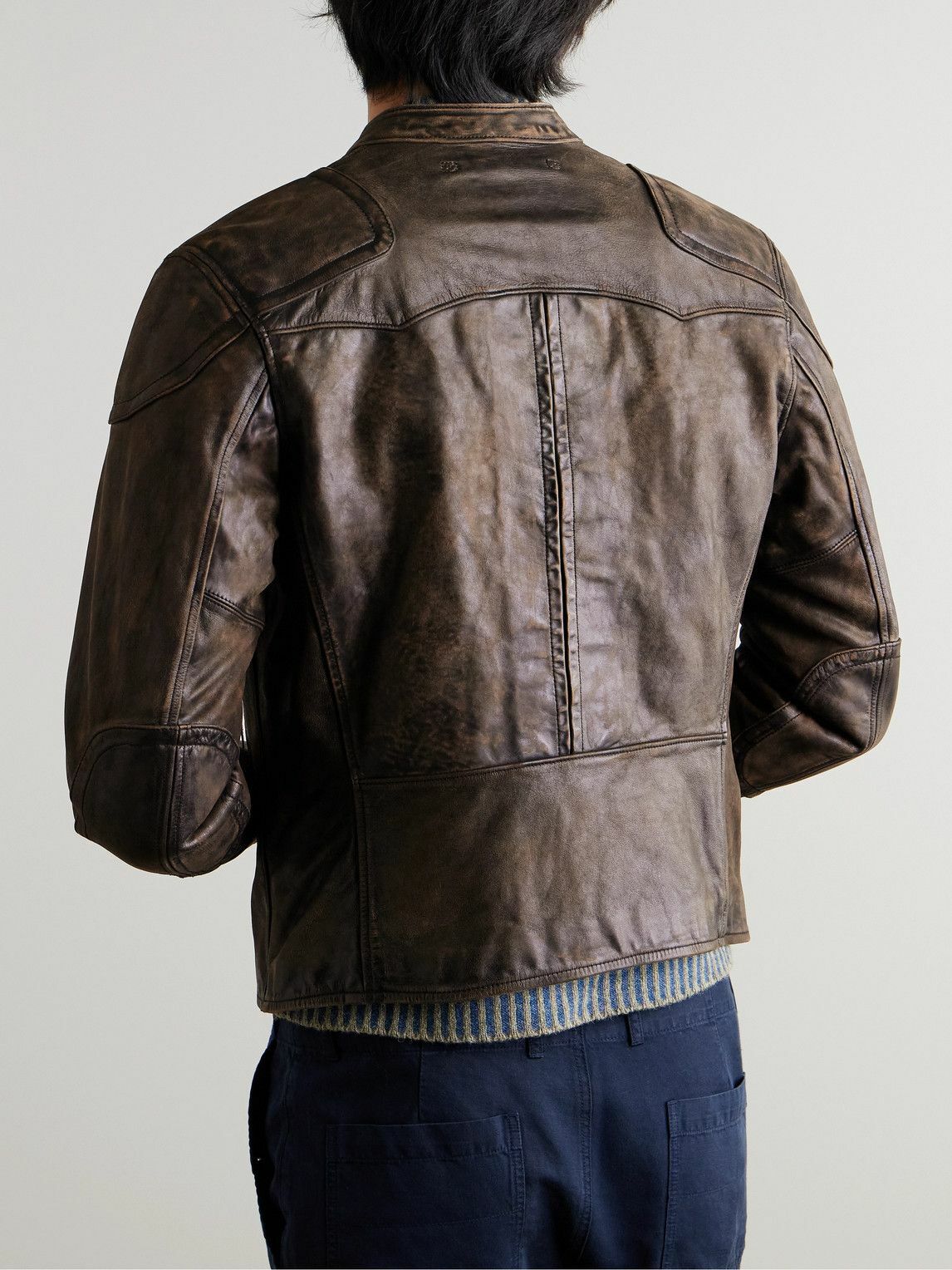 RRL - Watts Slim-Fit Distressed Leather Biker Jacket - Black RRL