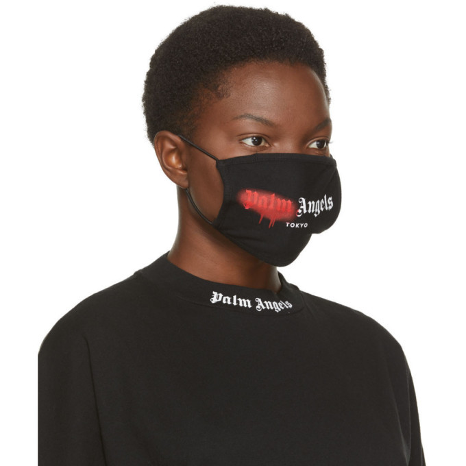 Palm Angels Black and Red Spray Logo Mask Palm Angels