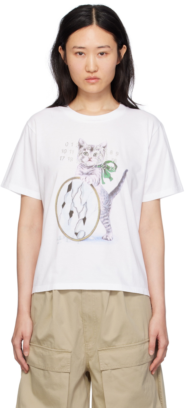 MM6 Maison Margiela White Cat & Glitter T-Shirt MM6 Maison Margiela