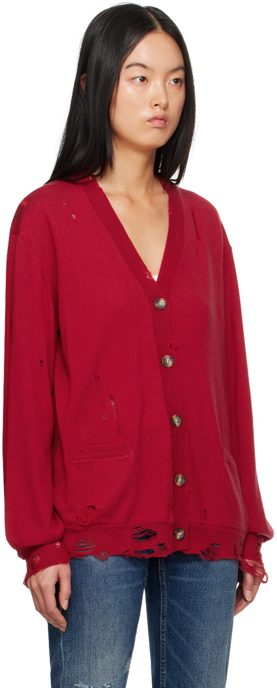 R13 Red Distressed Edge Cardigan R13